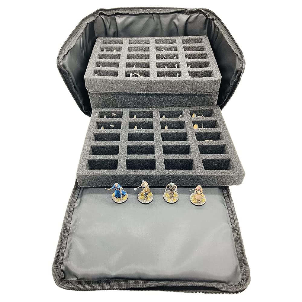 Gargoyle - Miniature Carrying Case - 80 Foam Slots for 28mm Miniature Storage Case - DnD Miniature Storage with Carry Handle - Miniature Case with Large Pick and Pluck Layer -Miniatures Carrying Case
