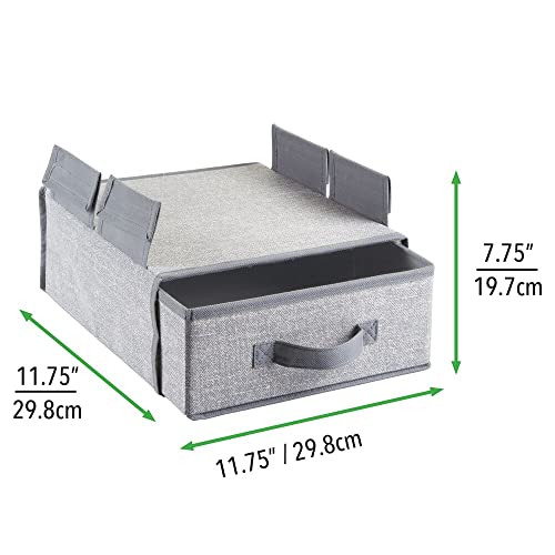 mDesign Soft Fabric Over Closet Shelving Hanging Storage Organizer with Removable Drawer for Closets in Bedrooms, Hallway, Entryway, Mudroom - Textured Print with Solid Trim, 2 Pack - Gray