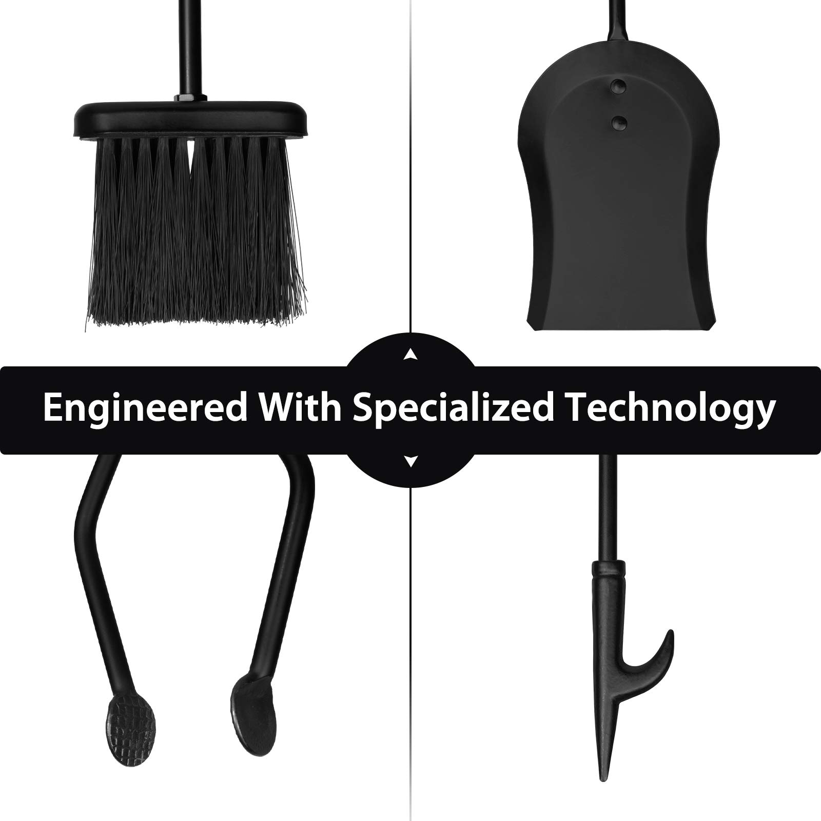 GASPRO 5-Piece Fireplace Tools Set, 32 Inch Wrought Iron Fireplace Accessories Includes Fire Poker, Shovel, Brush, Tong, and Stand, Easy to Assemble