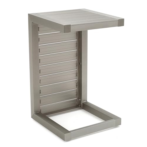 Christopher Knight Home Cape Coral Outdoor Aluminum Club Chairs with Side Table, Khaki / Silver