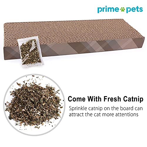 PrimePets Cat Scratcher Cardboard, 2 Pack Recycle Corrugated Cat Scratching Pad, Reversible Kitty Scratch Board Sofa Bed Lounge for Furniture Protector, Catnip Included
