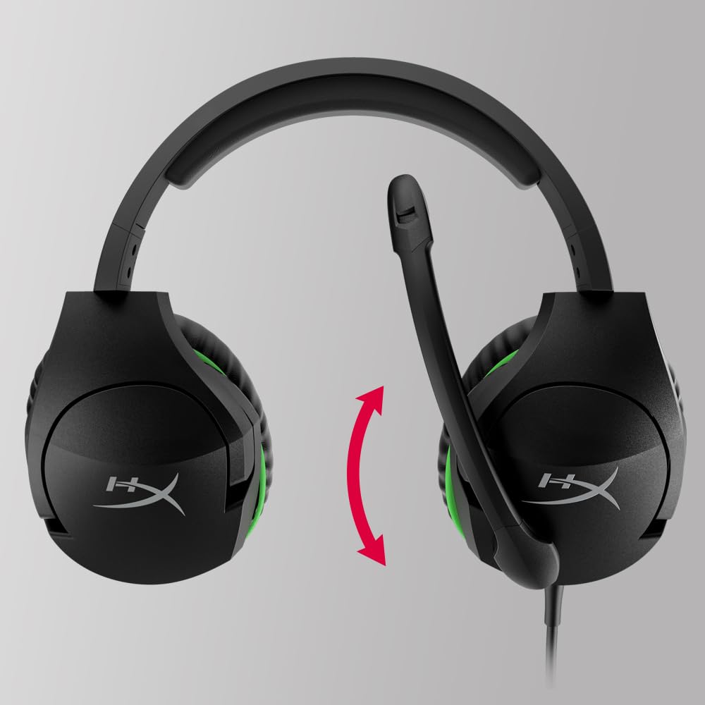 HyperX CloudX Stinger Official Xbox Licensed Wired Gaming Headset Memory Foam Steel Sliders Swivel-to-Mute Noise-Cancellation Microphone for Xbox Series X|S, Xbox One Headphone Black Green (Renewed)