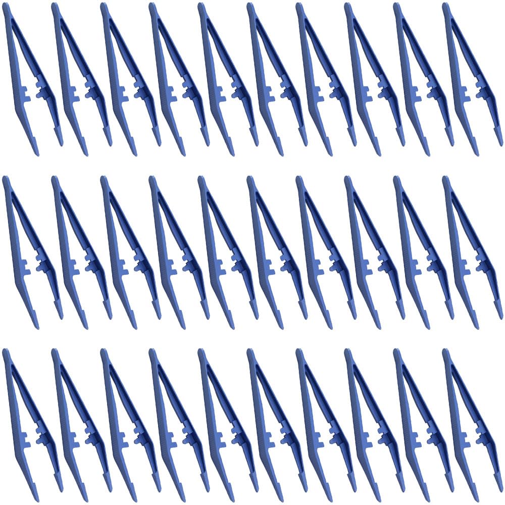 BLLNDX 30PCS Disposable Tweezers 13cmx2.3cm Plastic Clips for Medical First Aid Kit Crafts Gauze Laboratory School Mini Battery Replacement Cosmetics Blue