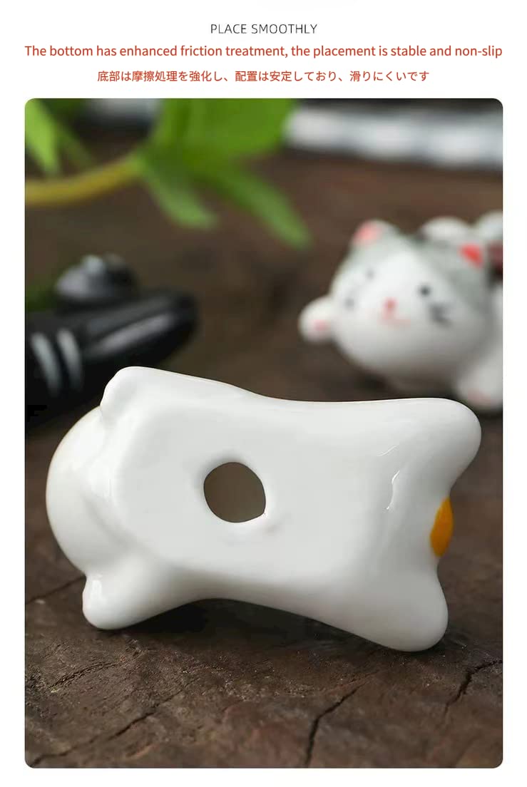 APULM Flying superman kitten tableware accessories Cute decoration Cat chopstick holder Miscellaneous goods Ceramic chopstick holder 5 pack Suitable for family, study, dining table, tavern.
