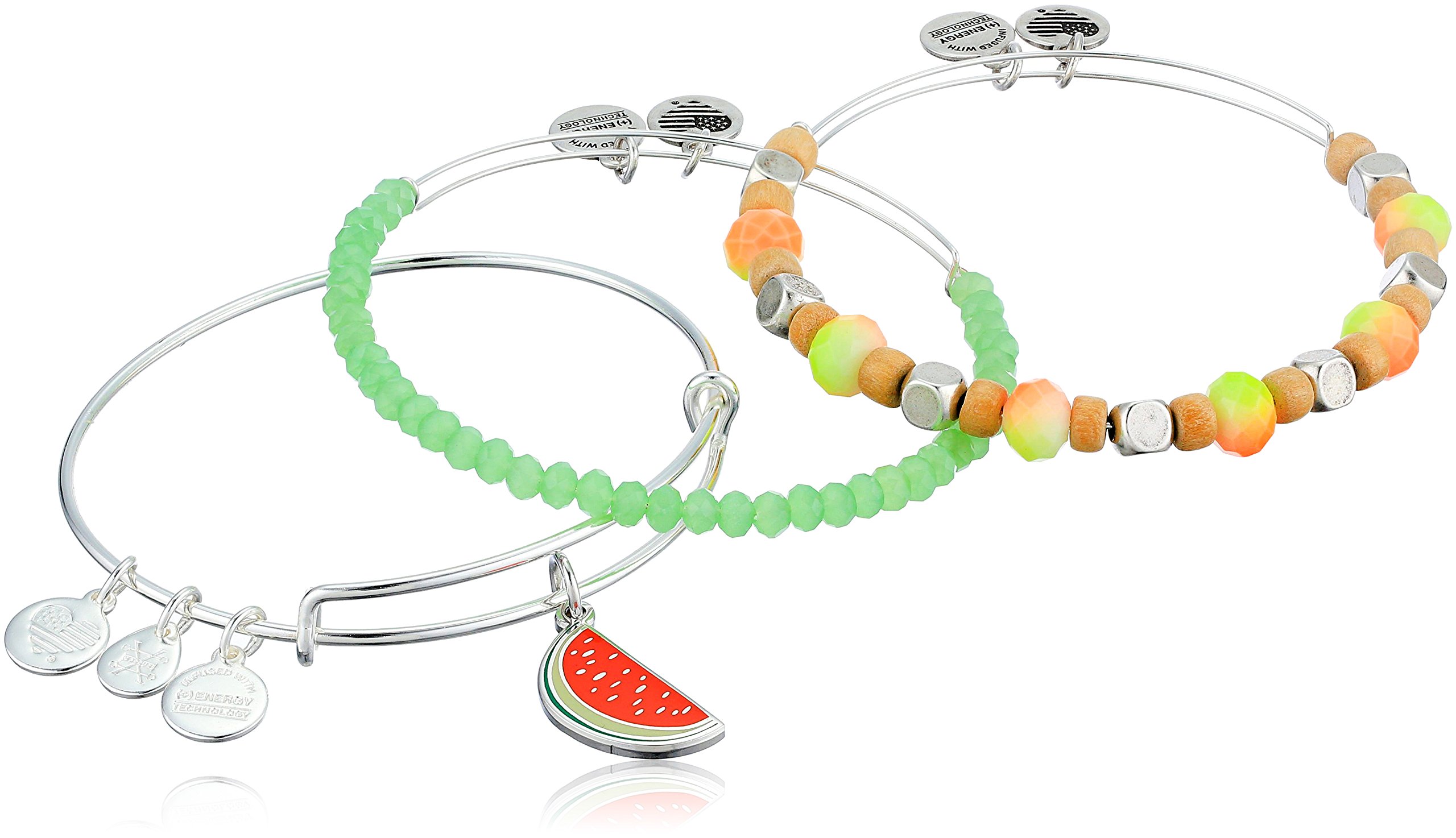 Alex and Ani Women's Color Infusion, One in a Melon Set of 3 Bracelet, Shiny Silver, Expandable