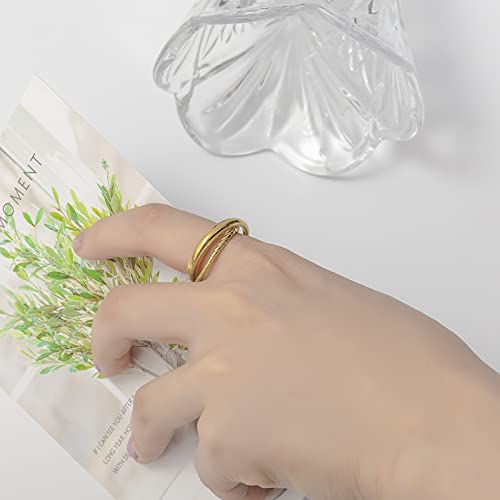 Aruiliya Double Interlocked Rolling Ring, 14K Gold Plated Plain Textured Thin & Twisted Stacking Band Ring, Simple Delicate Minimalist Stackable Rings Jewelry for Women Girls
