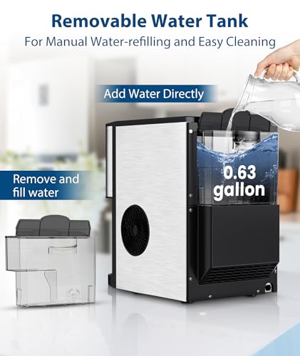 Joy Pebble Nugget Ice Maker Dispenser, Self Dispensing Pellet Ice Maker, 44lbs/24H, 15Mins Quick Ice Make, 3.3lbs Ice Storage, Ice Full Indicator, Self-Cleaning, Home, Kitchen, Bar, Party Silver