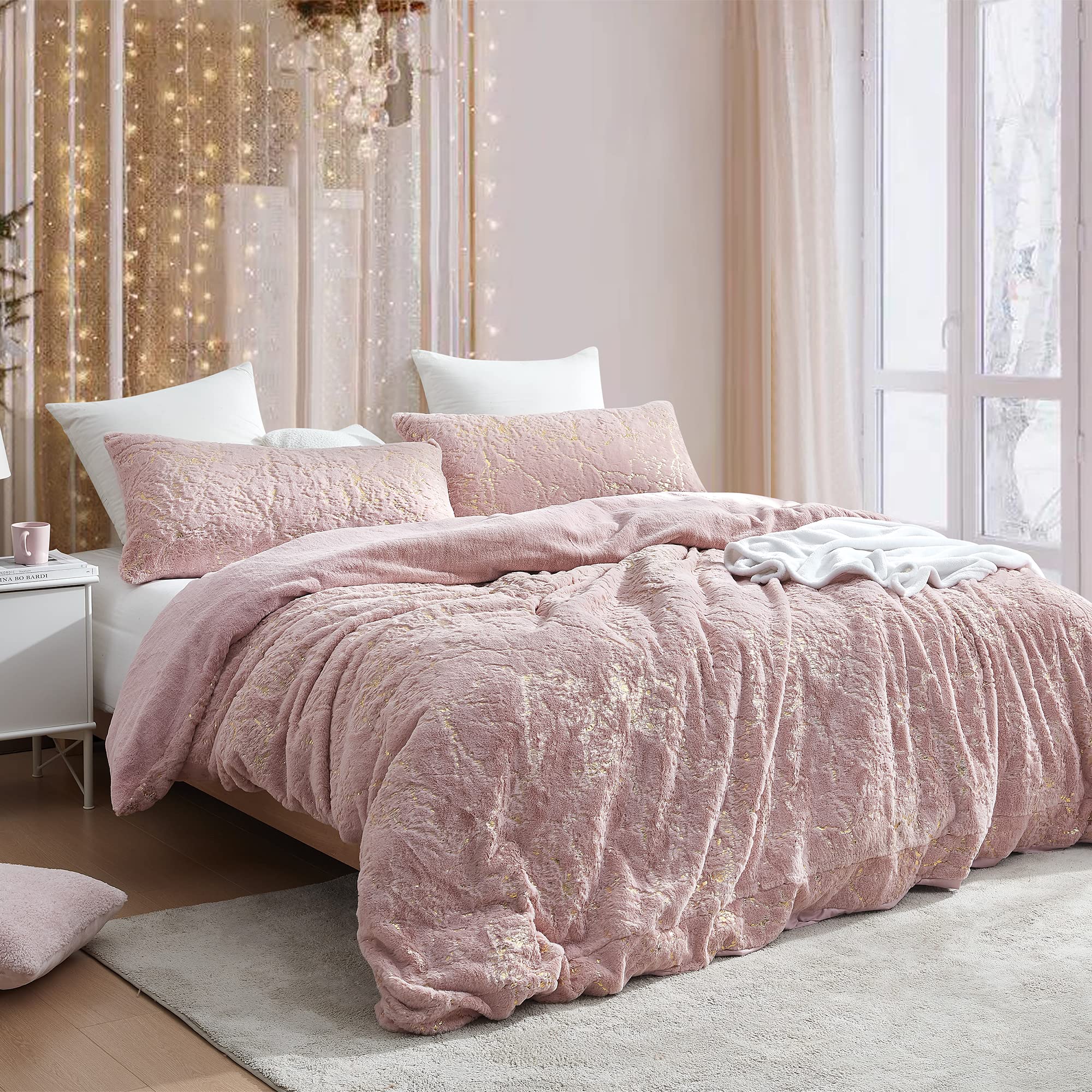 Byourbed Golden Egg - Coma InducerÂź Oversized King Duvet Cover Set - Peachy Pink (with Gold Foil)
