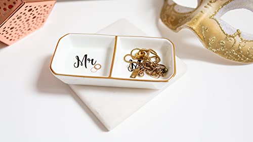 Verre Esprit Ring Dish Engagement - Mr And Mrs Ring Dish - Ceramic Couples Ring Holder - Trinket Dish for Newly Weds, Wedding Ring Holder - Wedding Trinket Tray