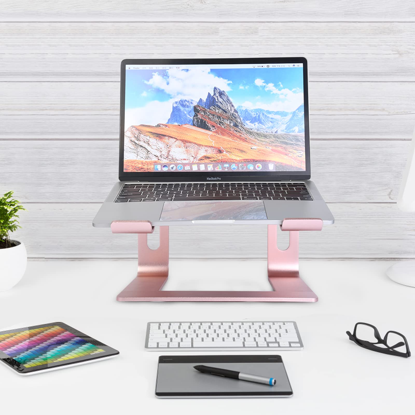AMOTIE Laptop Desk Stand, Ergonomic Aluminum Laptops Elevator for Desk, Notebook Holder Stand Compatible with MacBook Pro/Air HP Lenovo Samsung Huawei ,All 10-15.6" Laptops,Pink Gold