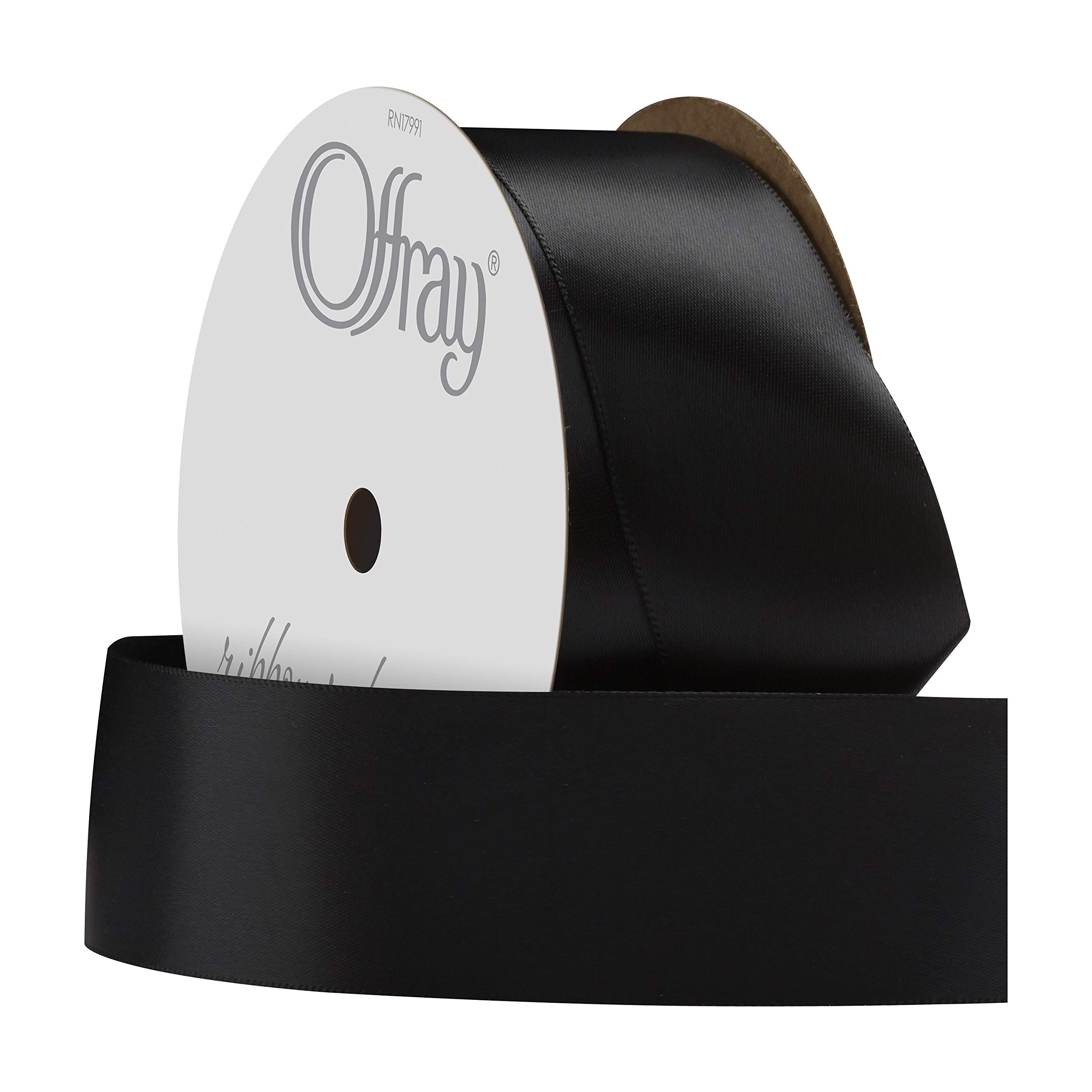 C.R. Gibson 072080 1.5" Wide Single Face Satin Ribbon, Black, 4 Yds