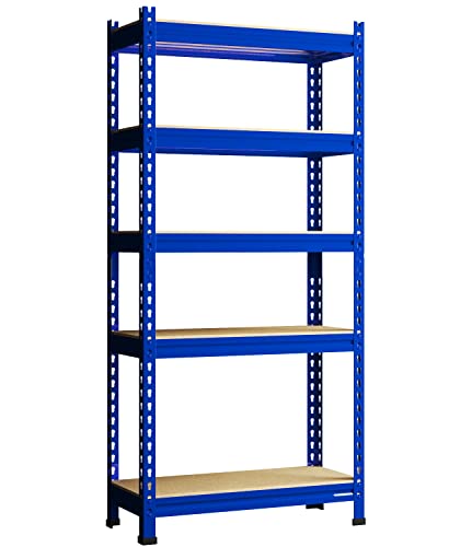 PrimeZone Storage Shelves 5 Tier Adjustable Garage Storage Shelving, Heavy Duty Metal Storage Utility Rack Shelf Unit for Warehouse Pantry Closet Kitchen, 28" x 12" x 59", Blue