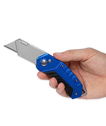 BirdRock Home Premium Folding Utility Knife – Small Compact Pocket – Folding Box Cutter Tool – 3 Extra Razor Blades – Cut Cardboard Boxes – Locking Safety Knife Set – Heavy Duty Aluminum Body