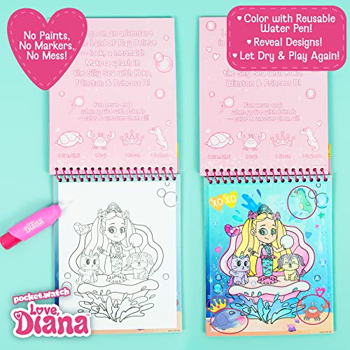 Horizon Group USA Love, Diana Water Reveal Pad, Love Diana Art Set, Less Mess Watercolor Kit, Includes 8 Page Activity Book, Refillable Water Pen, Water Reveal Activities & More, Great for Kids 3+