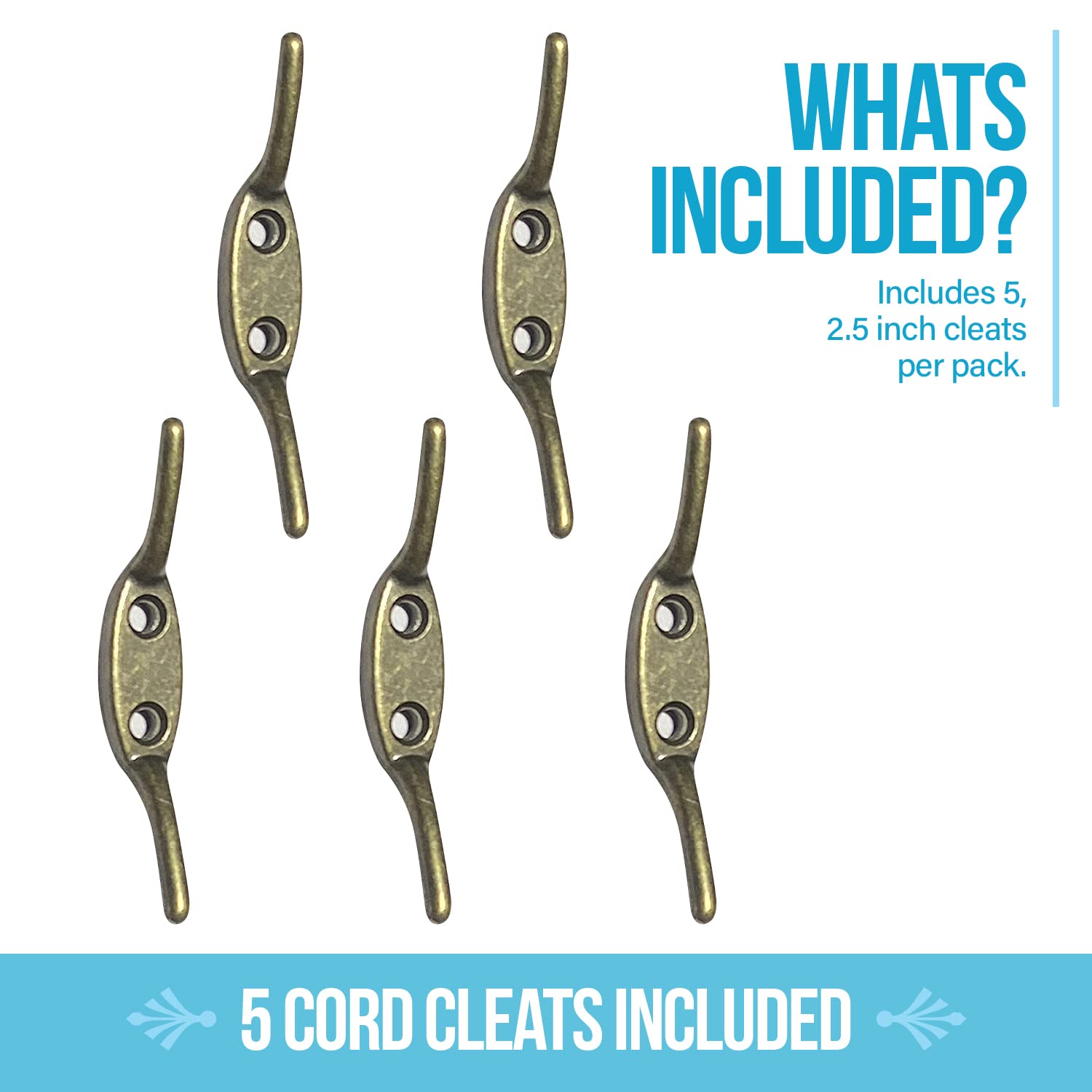 Amazing Drapery Hardware Blind Cord Cleats - 5 PCS 2 ½” | Antique Brass Cast Metal Blind Cord Winder Curtain Hooks for Wall, Blinds Accessories & Blind Cord Safety
