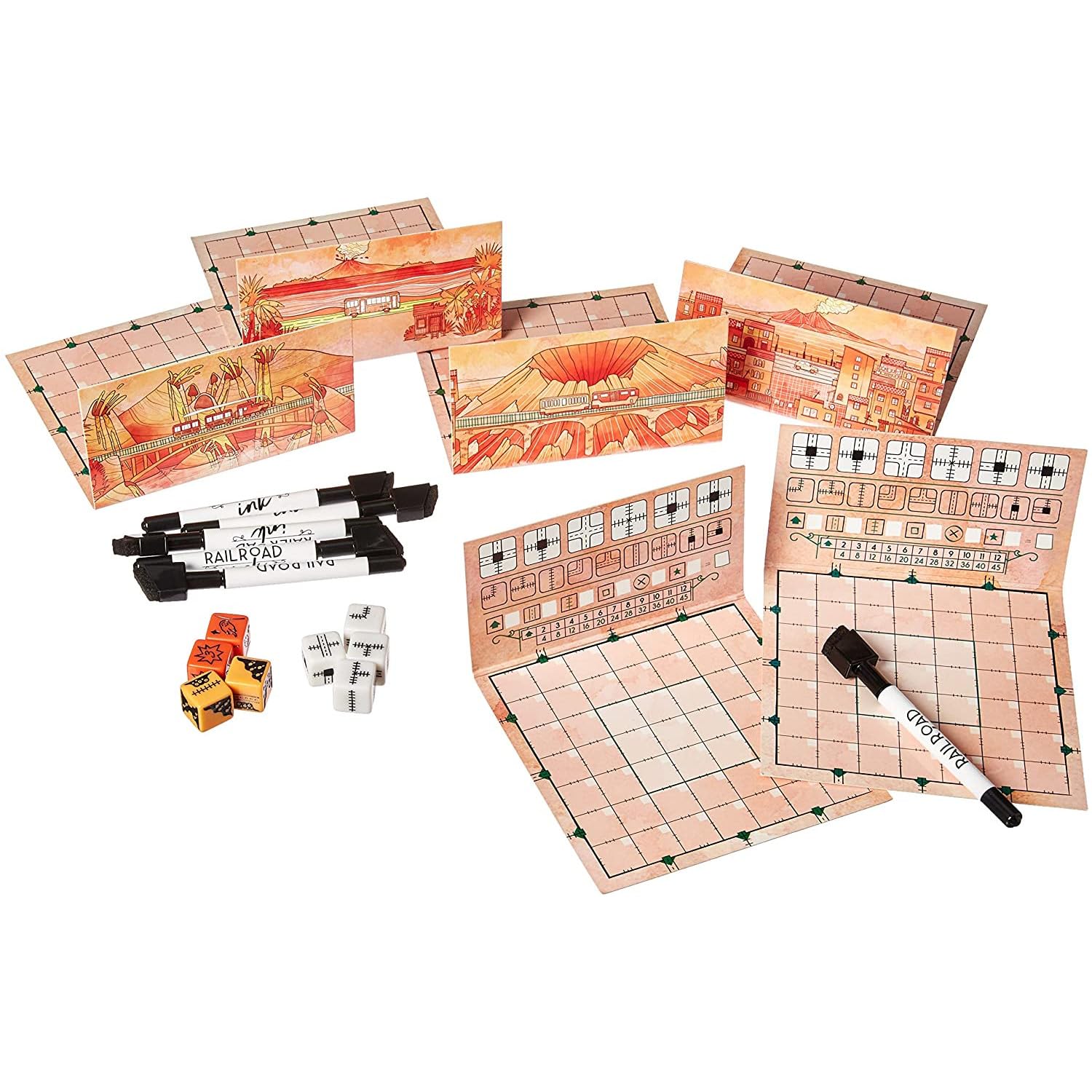 Horrible Guild Railroad Ink: Blazing Red Edition - Roll Dice and Draw Railways and Routes, 7 Rounds to Expand Your Rail Map - Expansion Dice Included, Plays with 1-6 players, 20-30 mins, Ages 8 & Up