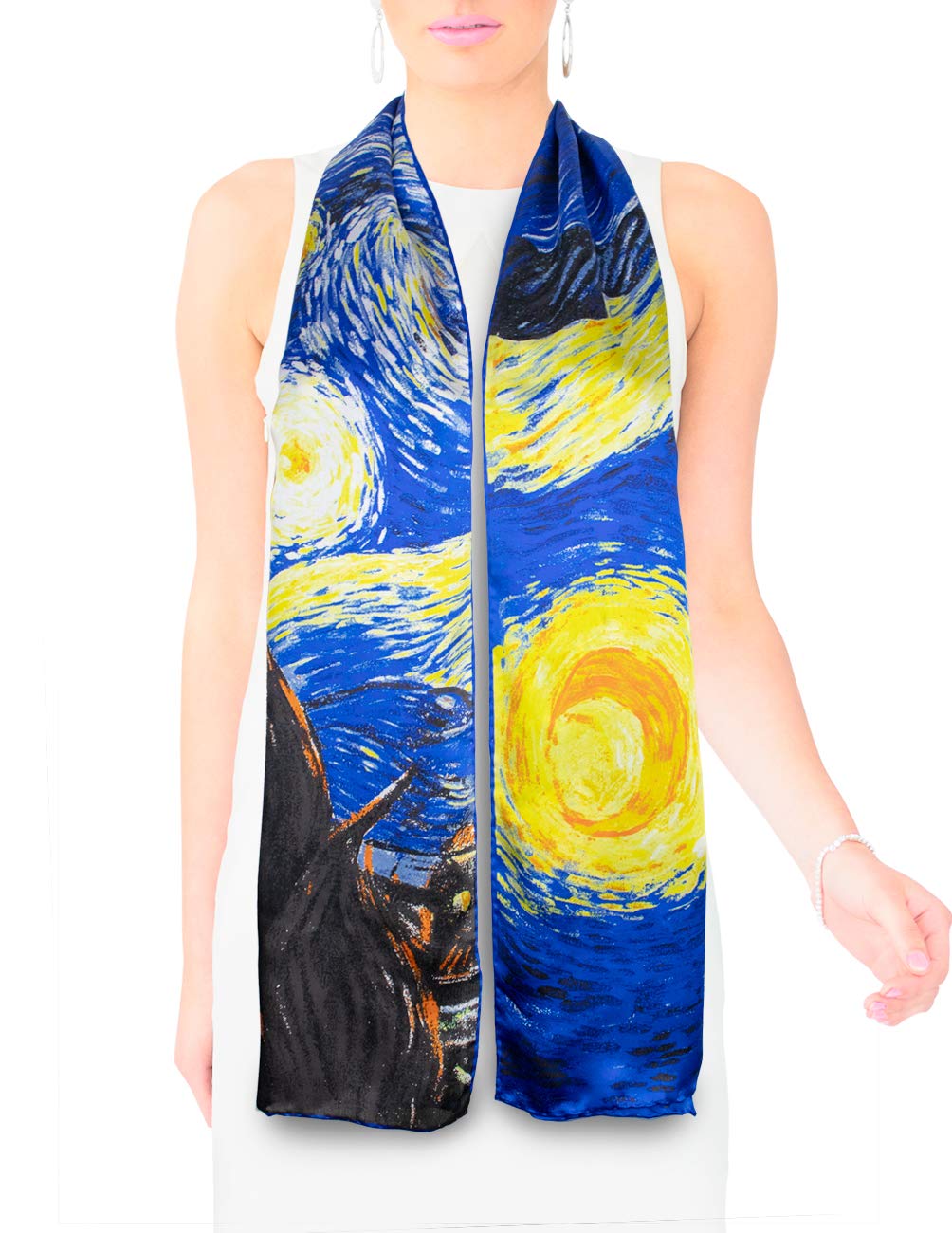 Dahlia Women's 100% Luxury Long Silk Scarf - Van Gogh Starry Night