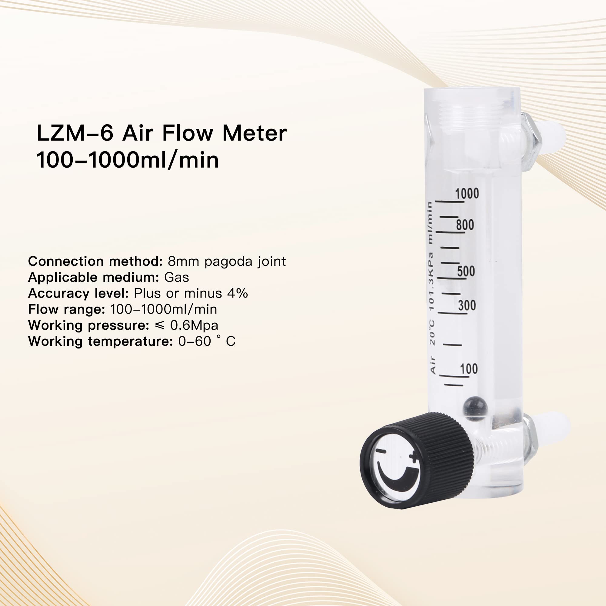 CNBTR 100-1000ml/min Oxygen Air Gas Flowmeter with Control Valve for Oxygen Adjustable Gas Flowmeter with Copper Connector for Oxygen Air Gas Conectrator