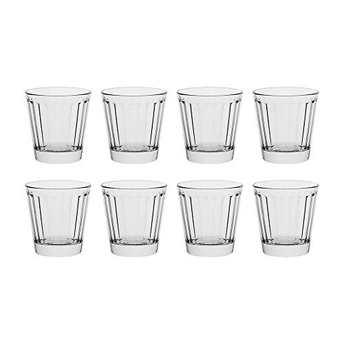 AmazonCommercial Whiskey Rocks Glasses, Fluted Lowball - Set of 8, Clear, 6.7 oz