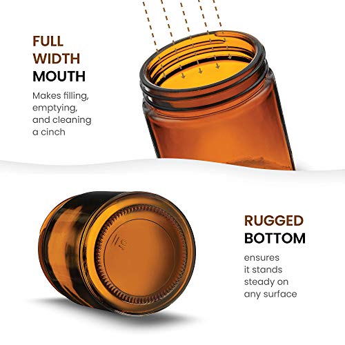Amber Glass Jars 8 Ounce for Candle Making Straight Side For DIY Projects, Herbs, Homemade Cosmetics, Decorating, Storing, Overnight Oats, Meal Prep, Wedding Favors, Great For Daily Vitamins (6)