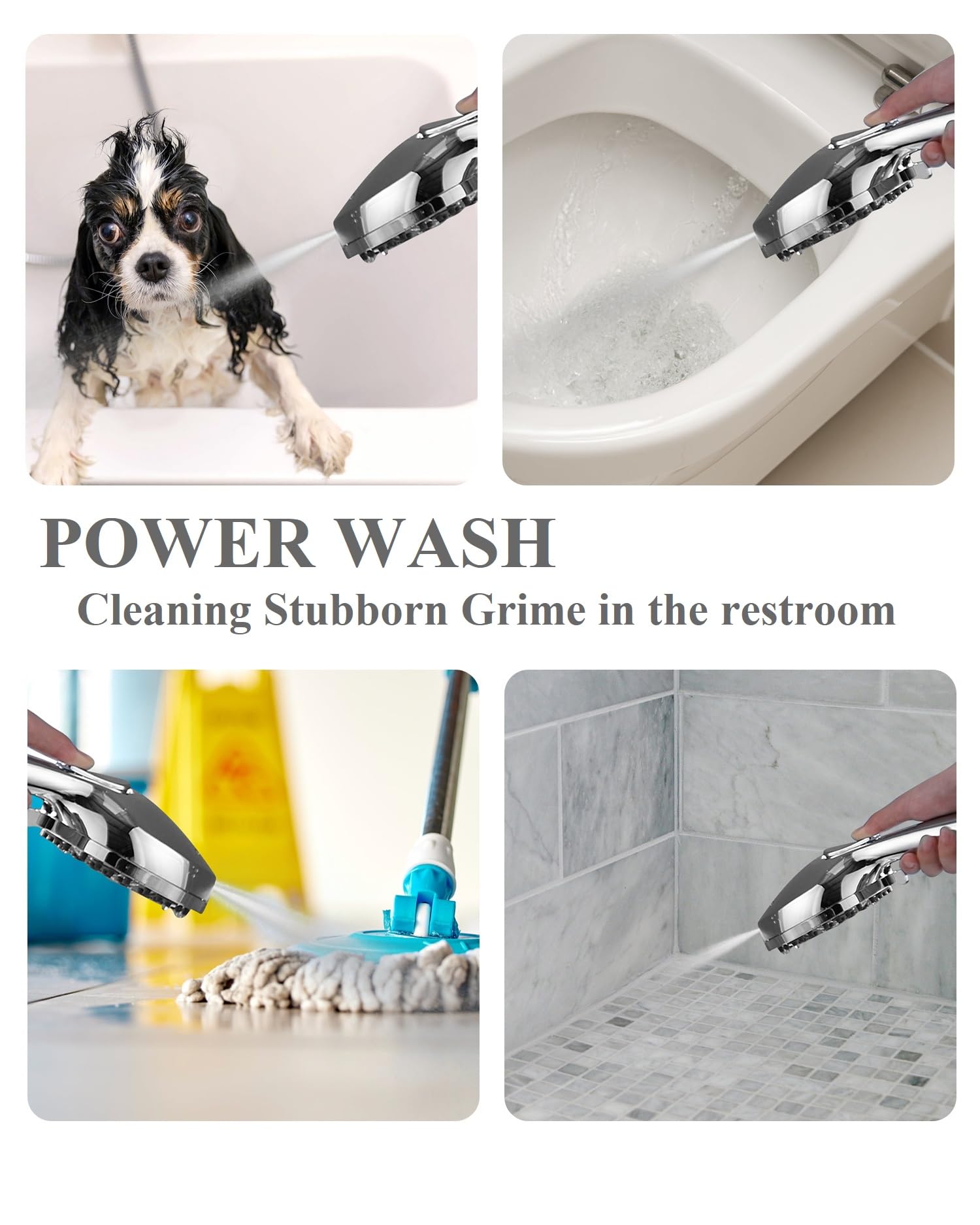 BOWGER Shower Head with Handheld High Pressure Multi-Function 7 modes, Built-in Power Wash to Clear Tub, Tile & Pets, 5β High Flow Hand Held Rain Showerhead with Extra Long Hose and Adjustable Bracket