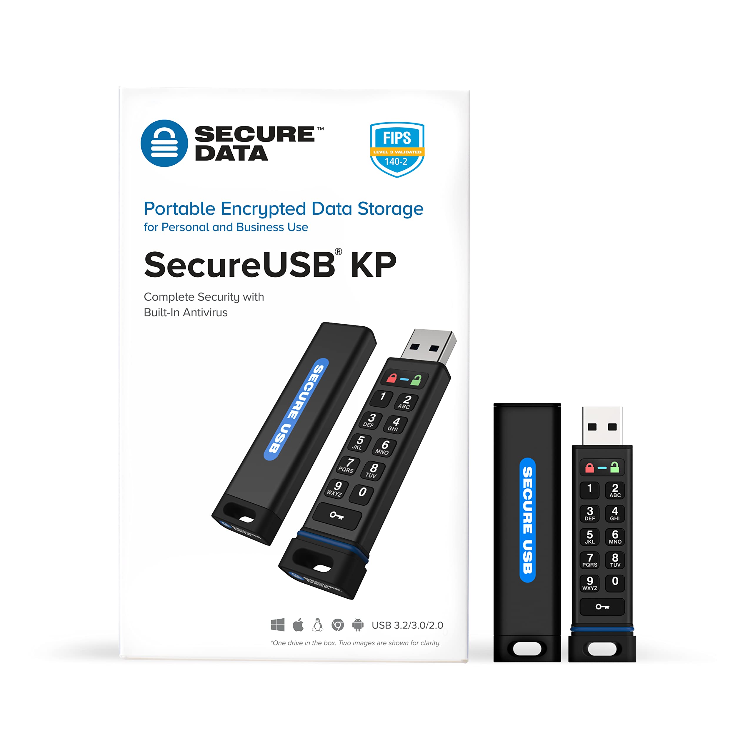 Secure Data 32GB SecureUSB KP Encrypted FlashDrive with KeyPad Pin Authentication, 32 GB
