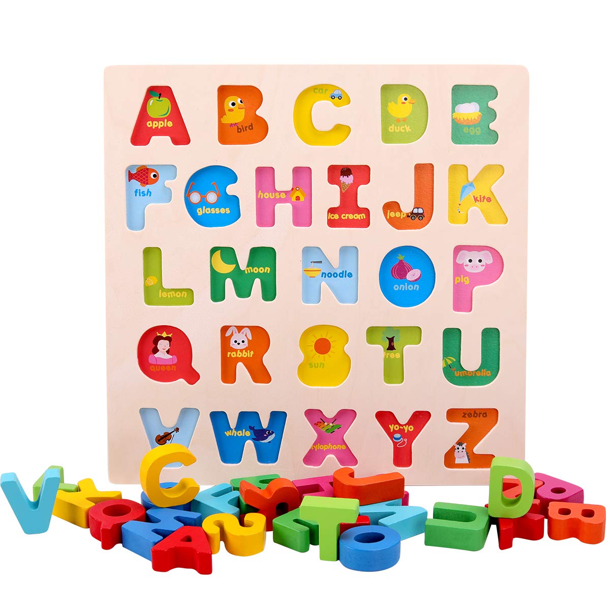 GEMEM Wooden Alphabet Puzzle Large Blocks Letters and Numbers Puzzles Educational Learning Blocks Board Toys for 3+ Years Old Preschool Boys & Girls Toddlers 2 Pack