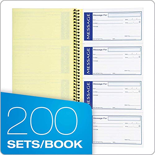 TOPS Adams Write 'N Stick Spiral Message Pad, 200 Carbonless Duplicate Sets Per Pad, 5.25 x 11 Inches, White/Yellow (SC1153WS) 4 PACK