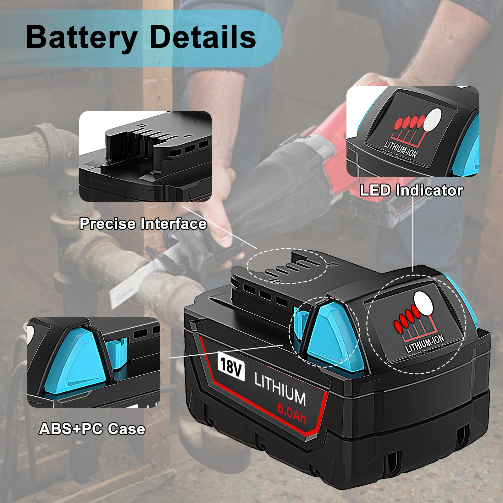 Amsbat 【Upgraded to 6000mAh 18V Battery Replacement for Milwaukee Compatible with Milwaukee Lithium Battery Compatible with Milwaukee 18V Batteries 48-11-1850 48-11-1862 48-11-1840(1 Pack)