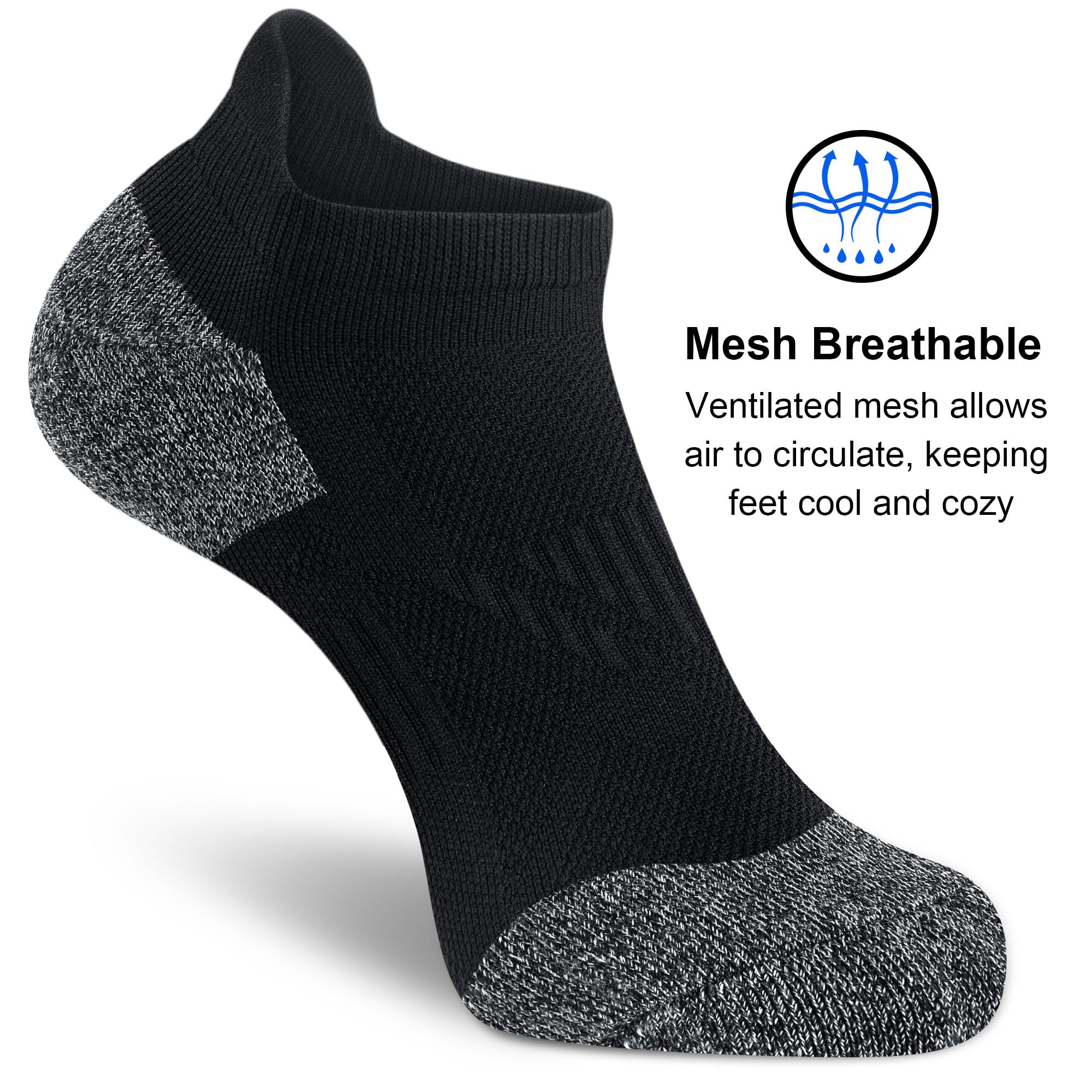 Ankle Socks Womens Athletic Running Low Cut Compression No Show Cushioned Socks 5-Pairs Black