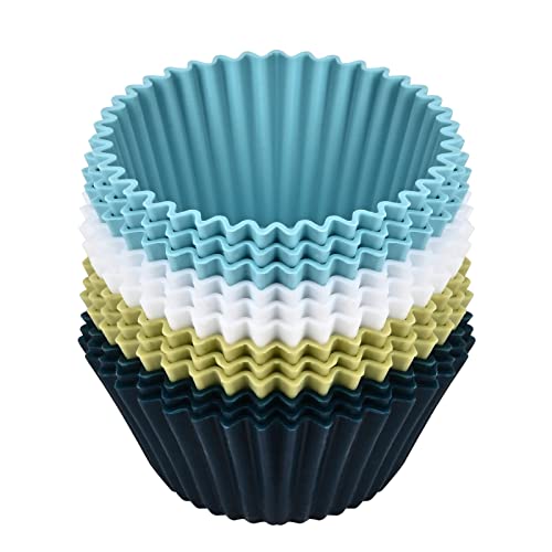 Elyum 12 Pack Silicone Cupcake Liners, Silicone Baking Cups Muffin Cups Reusable Cupcake Wrappers for Cake Balls, Muffins, Cupcakes Candies Mold, Natural Colors
