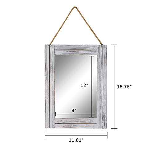 EMAISON 12 x 16 in Wall Decorative Mirror, Rustic Wood Frame Rectangular Mirror with Hanging Rope for Entryway, Bedroom, Guest Bathroom, Living Room, Bedroom - Grey