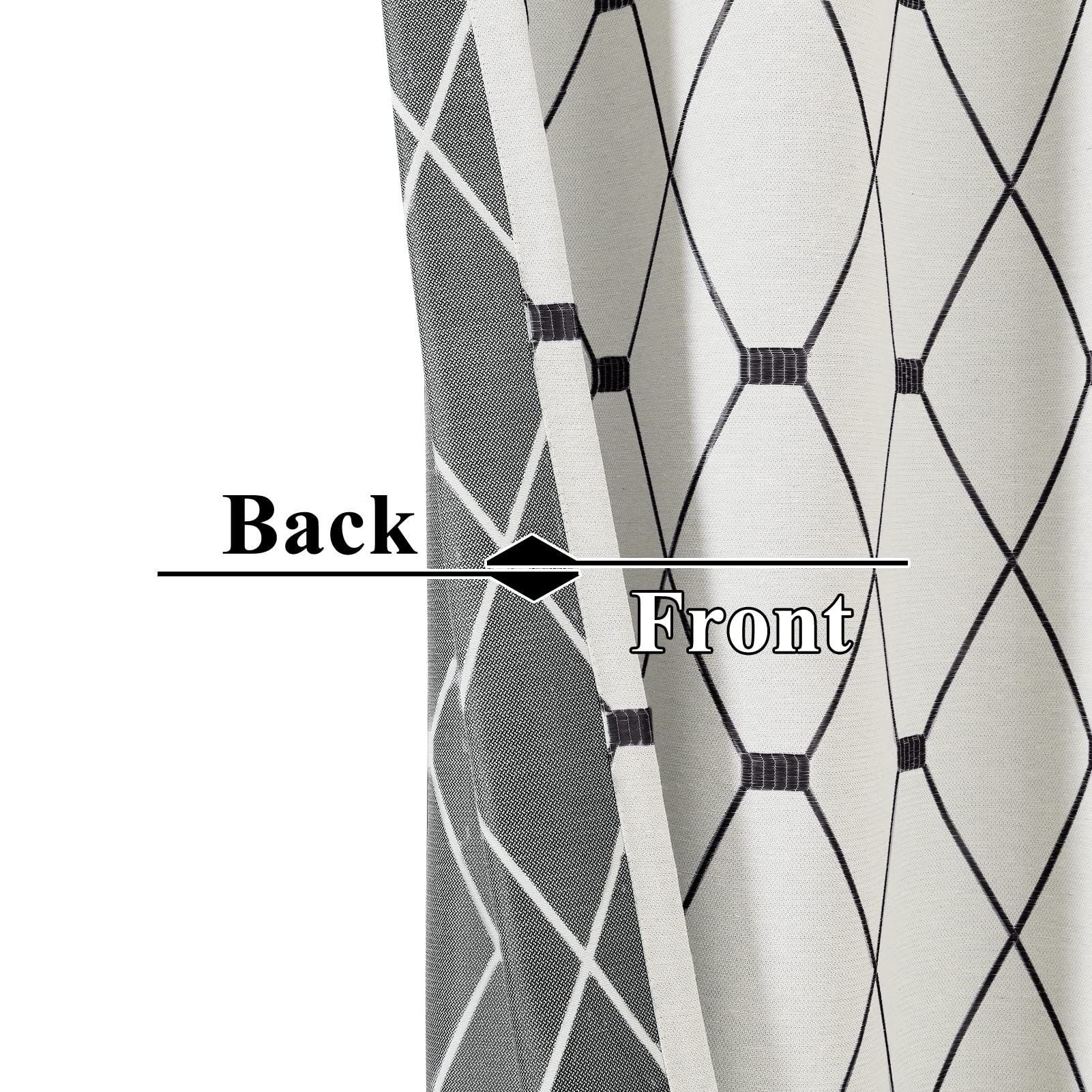 Joywell Cream Linen Textured Curtains 84 inches Long for Living Room Embroidered Farmhouse Window Curtain Grommet Drapes 2 Panels Heavy Cotton Curtains Black Checkered Pattern on Beige