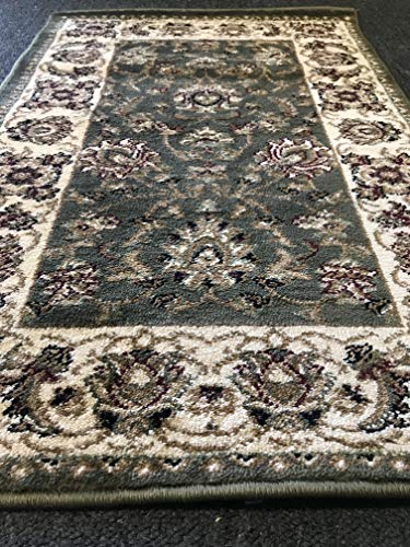 Traditional Oval Doorway Mat Persian 330,000 Point Area Rug Green Burgundy Beige Design 601 (2 Feet X 3 Feet)