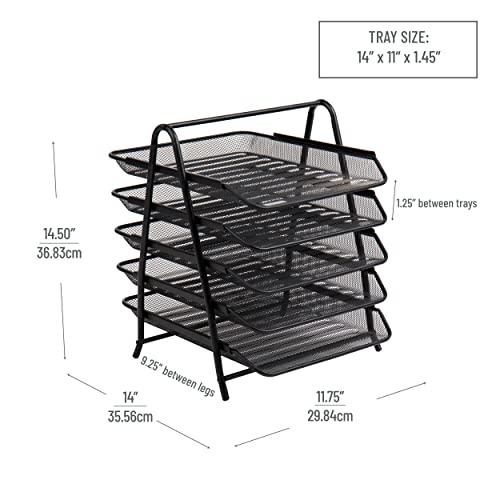 Mind Reader Desk Organizer with 5 Sliding Trays for Letters, Documents, Mail, Files, Paper, Black