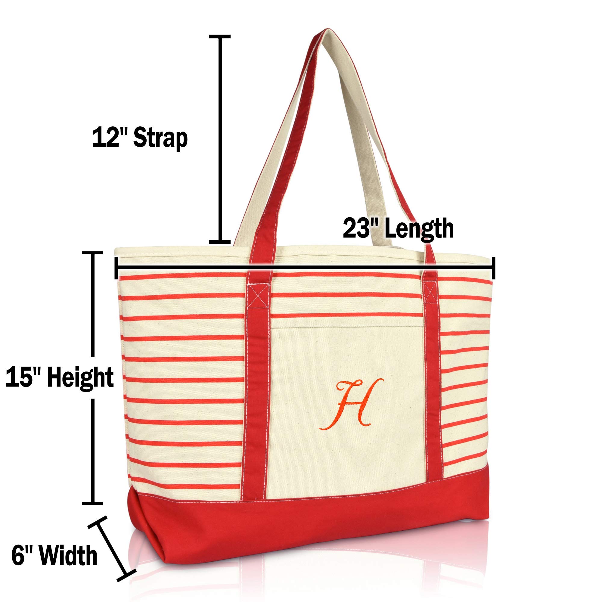 DALIX 23" Large Striped H-Initial Tote Bag Womens Ballent Letter H in Black