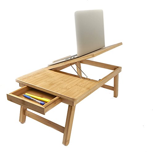 Mind Reader Laptop Lap Desk Flip Top with Drawer, Foldable Legs, Breakfast Tray, Brown