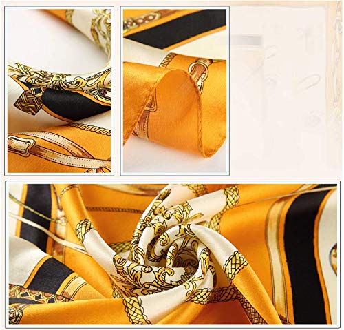 ANDANTINO 100% Real Mulberry Silk Scarf -21'' x 21''- Lightweight Neckerchief –Women Men Small Square Digital Printed Scarves (Orange)