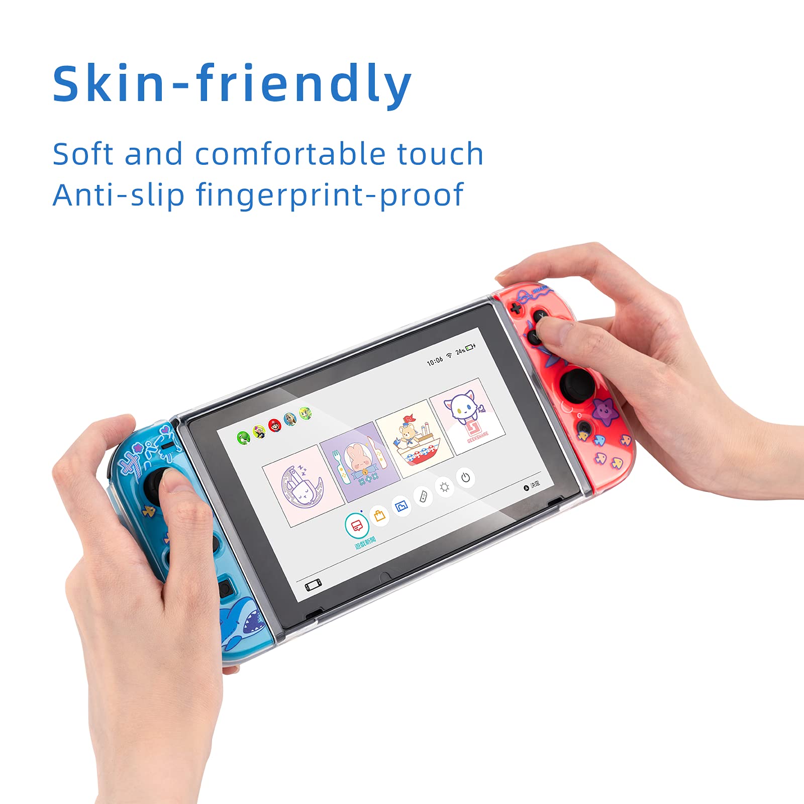 GeekShare Soft TPU Protective Case Slim Cover Case Compatible with Nintendo Switch and Joy-Con - Shock-Absorption and Anti-Scratch -Shark Party