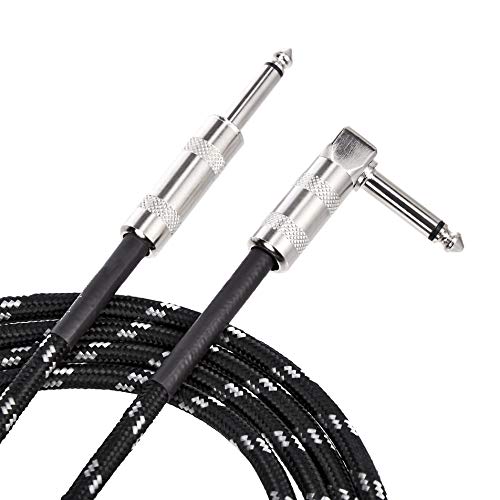 Amazon Basics 1/4 Inch TS Connector Tweed Cloth Jacket Right-Angle Instrument Cable - 10 Foot (Black & Gray)