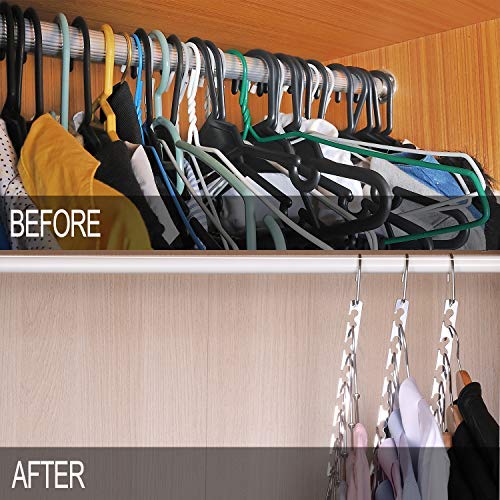 Meetu Space Saving Hangers Multifunctional Clothes Hangers Stainless Steel 6X2 Slots Magic Hanger Cascading Hanger Updated Hook Design Closet Organizer Hanger(Pack of 12)