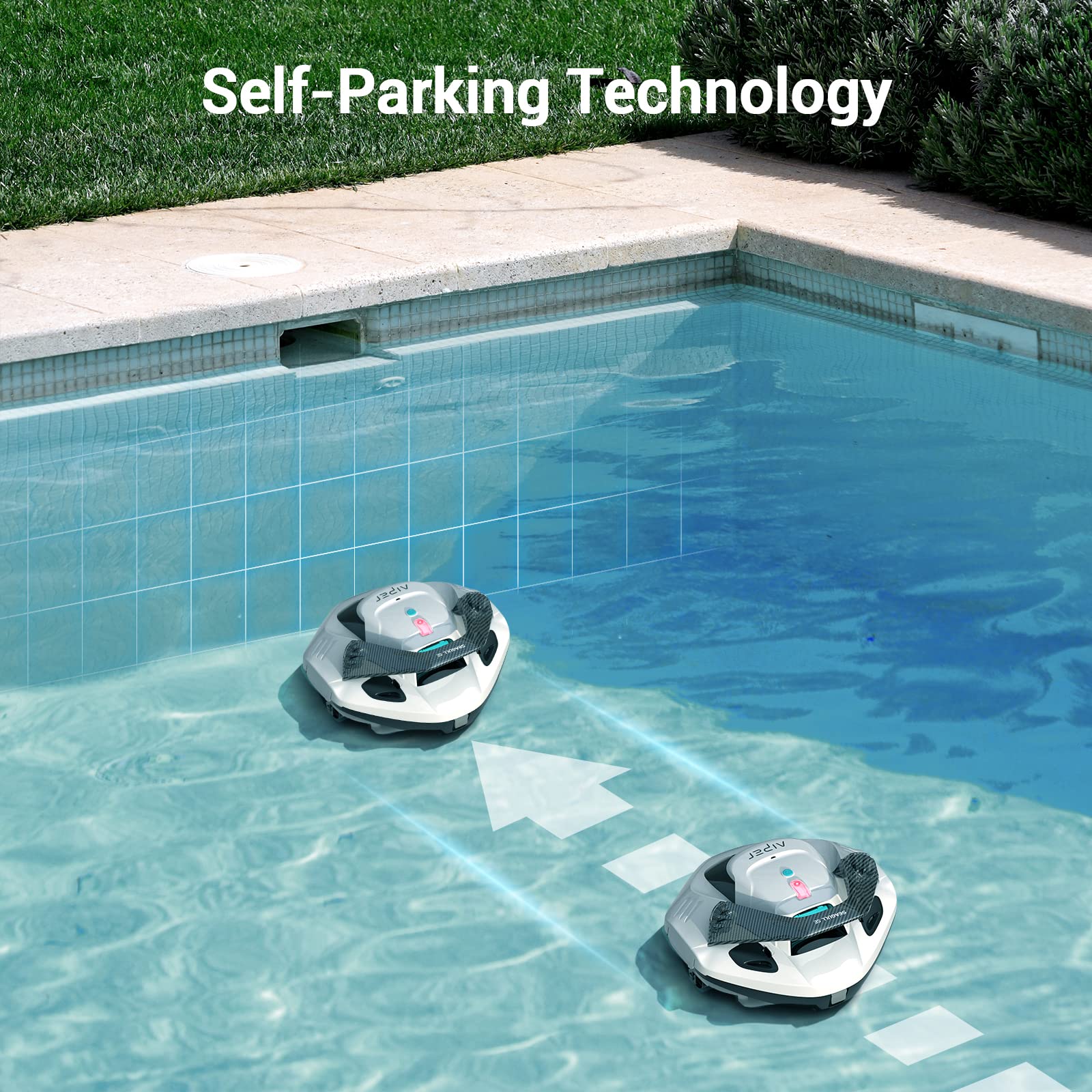 AIPER Seagull SE Cordless Robotic Pool Cleaner, Pool Vacuum Lasts 90 Mins, LED Indicator, Self-Parking, Ideal for Flat Pools up to 30 Feet in Length- White