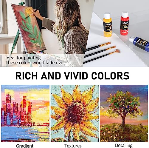 ABEIER Acrylic Paint Set, 24 Colors (60ml/2oz) with 12Paint Brushes, Non-Toxic, Waterproof, Strong Coverage for Kids Adults Beginners Students, Painting on Canvas Stone Wood Fabric Rocks Ceramic
