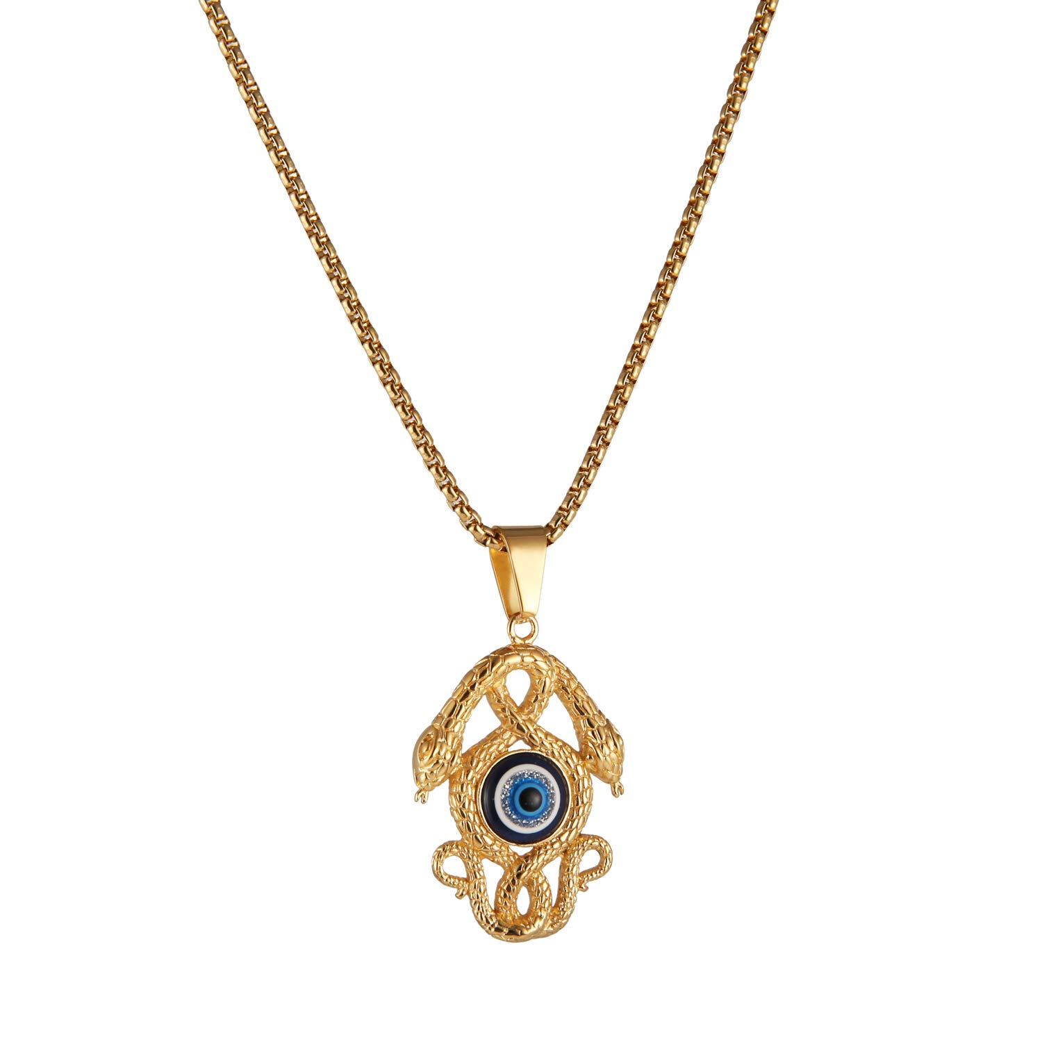 AsAlways Gold-plated Stainless Steel Snake pendant Ancient Egyptian Symbol of Protection Evil Eyes (Double-headed snake)