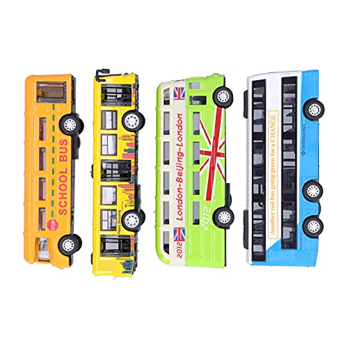 AOZU Kids Bus Model, Safe Materials Cartoon Graffiti Spray Paint Bus Toy Set for Kids((Group D, 4-Piece Set of Bus Sets))