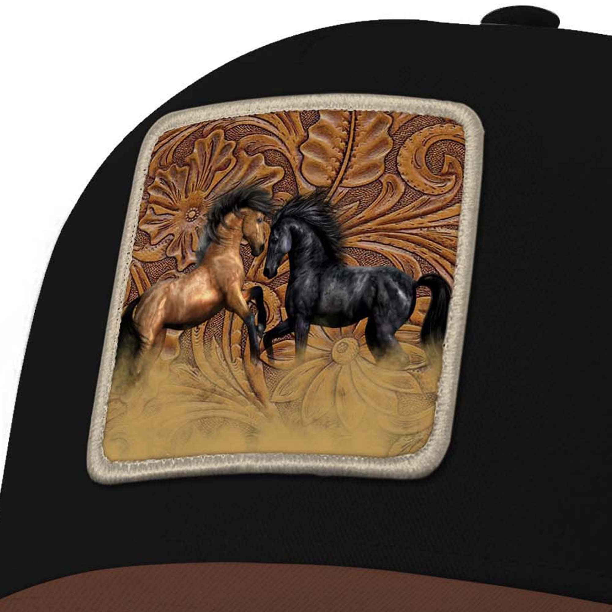 Asvance Unique Western Sculpture Horse Embroidered Trucker Hat, The Wild Mesh Back Baseball Cap for Men and Women, Gift for Mom and Dad