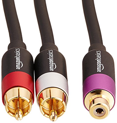 Amazon Basics 2-Male to 1-Female RCA Y-Adapter Splitter Cable - 12-Inches, Black