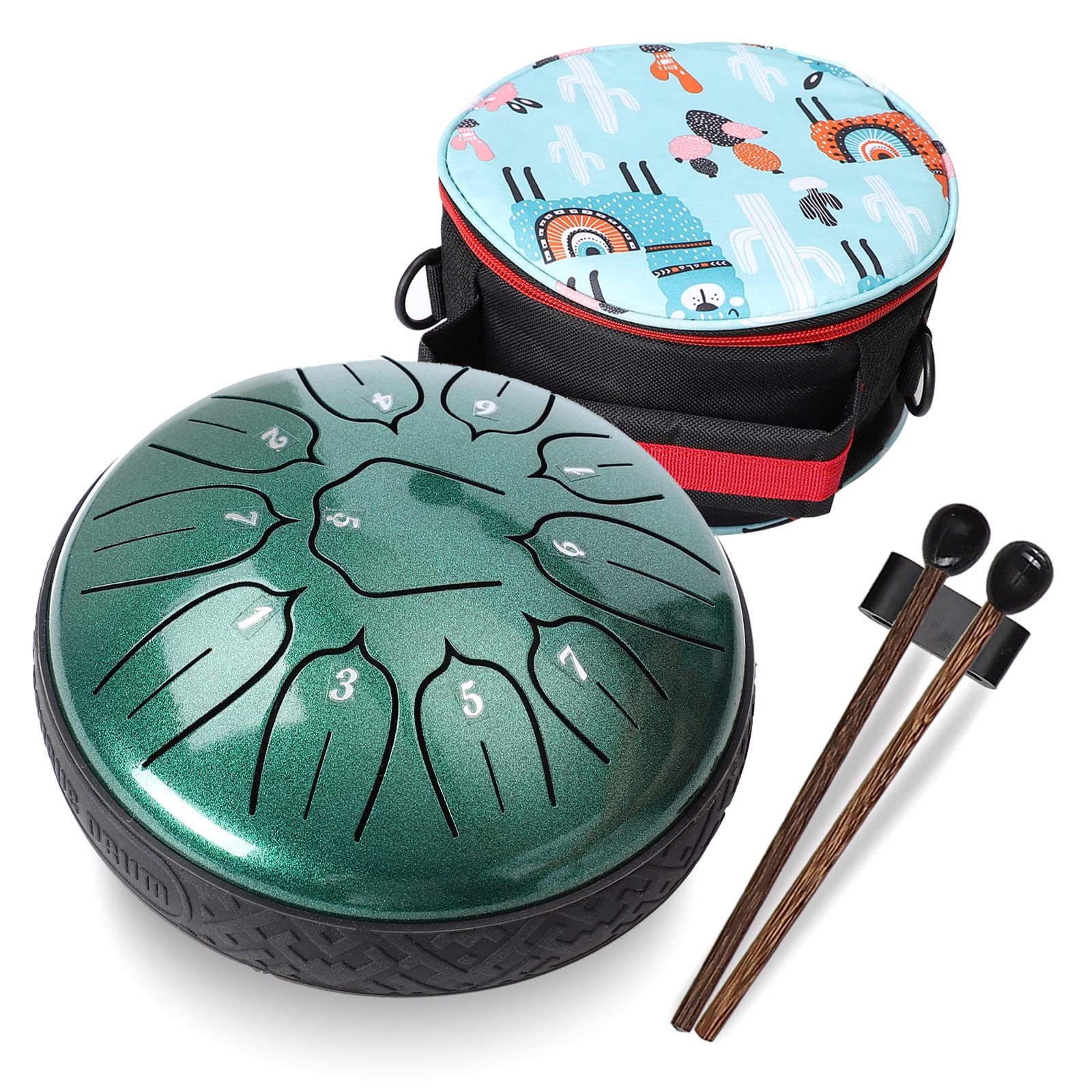 Ubblove Steel Tongue Drum 11 Notes 6 inch Handpan Drum Percussion Instruments with Mallets Bag for Meditation Musical Education Concert Party Gifts - Green