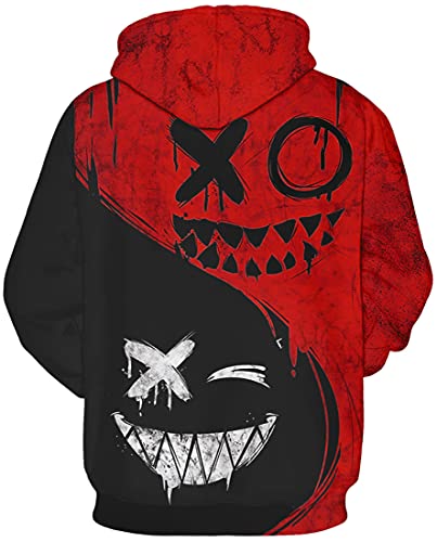 Chaos World Men's Novelty Hoodie Long Sleeves 3D Funny Graphic Print Sweatshirt Pullover(X-Large,Black Red)