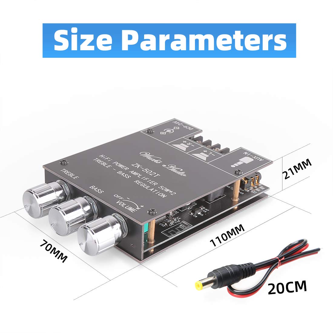 DAMGOO ZK-502T Bluetooth Amplifier Board with Treble and Bass Control, TPA3116D2 50W x 2, DC:9-24V, Bluetooth 5.0 AMP Board for Home Passive Speakers